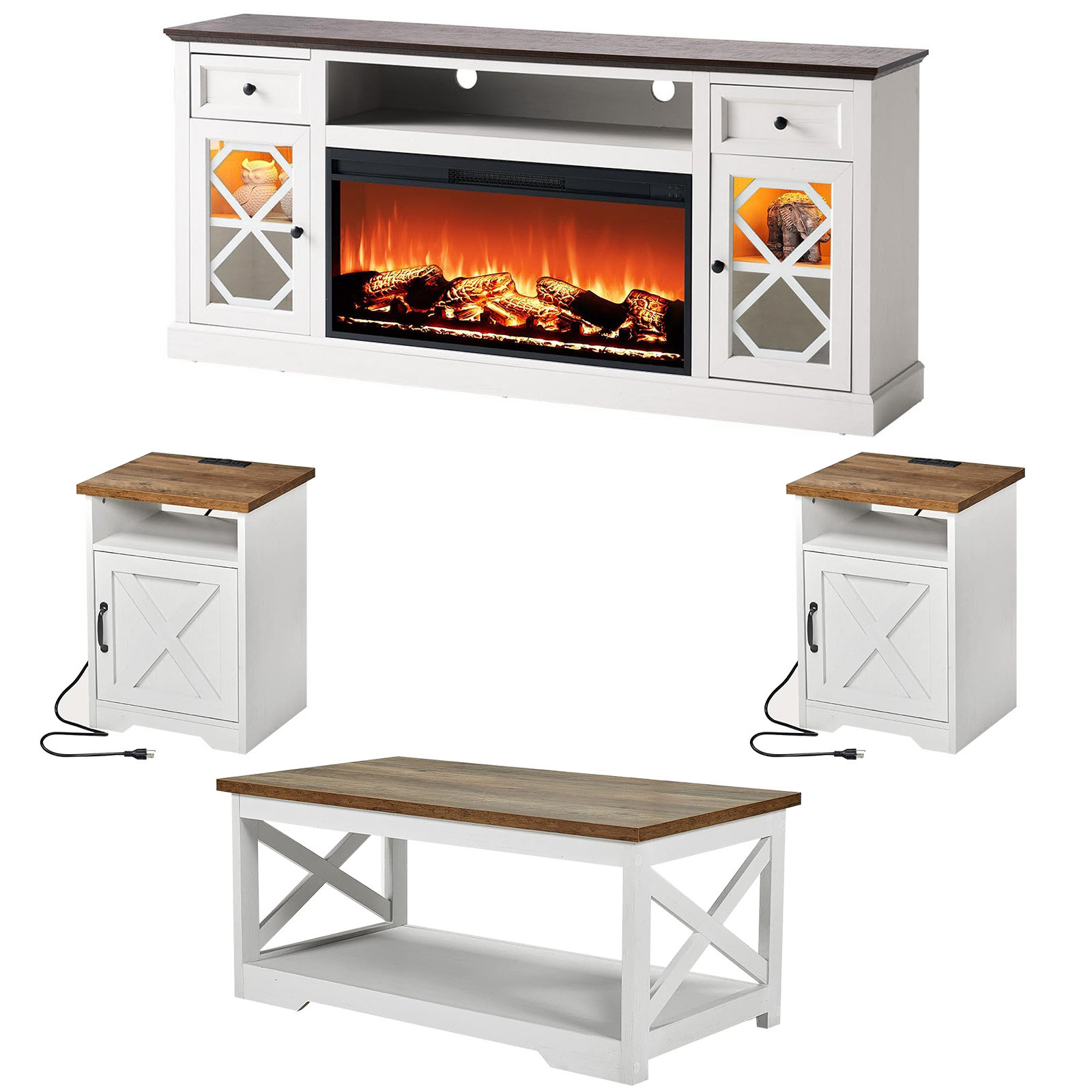 Laurel Foundry Modern Farmhouse® Chiara 4 Pieces Living Room Table Sets, Include 70" Fireplace ...